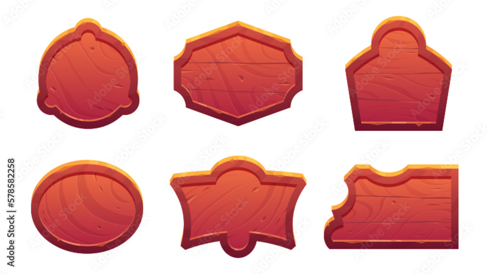 Wooden plaque sign board cartoon vector tag label. Isolated wood ...