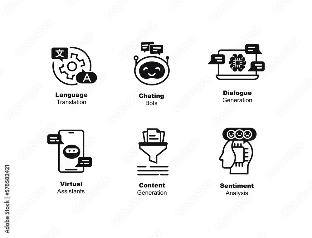 GPT applications concept with icons. Dialogue Generation, Sentiment ...
