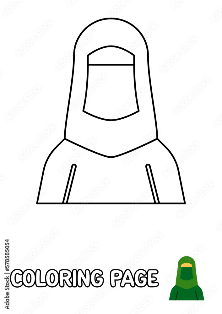 Coloring page with Muslim Woman for kids Stock Vector | Adobe Stock
