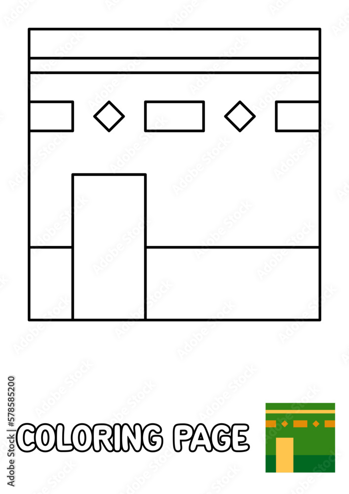 Coloring page with Kaaba for kids Stock Vector | Adobe Stock