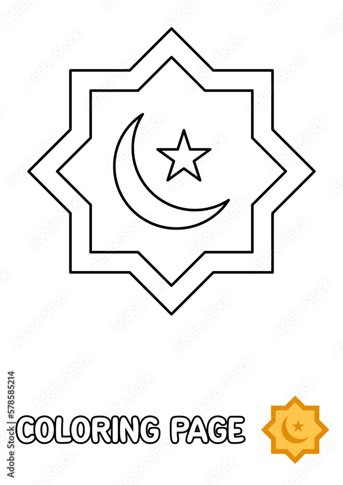 Coloring page with Eid Moon for kids Stock Vector | Adobe Stock