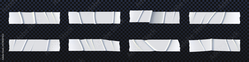 White adhesive tape pieces, torn sticky paper labels isolated on ...