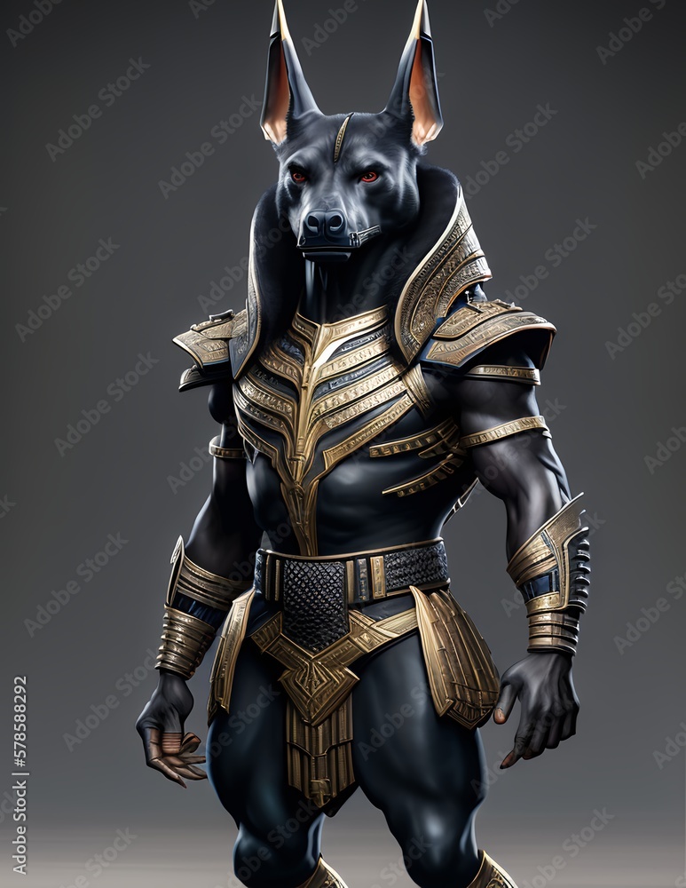Poster, Foto Portrait of a anubis dressed in a black and gold costume ...