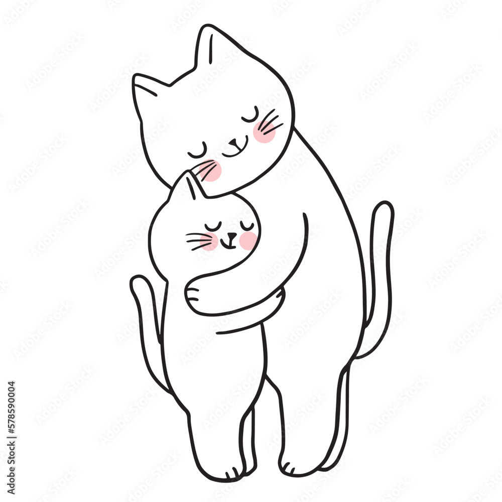 Cartoon cute character mom and baby cat hugging vector. Stock Vector ...