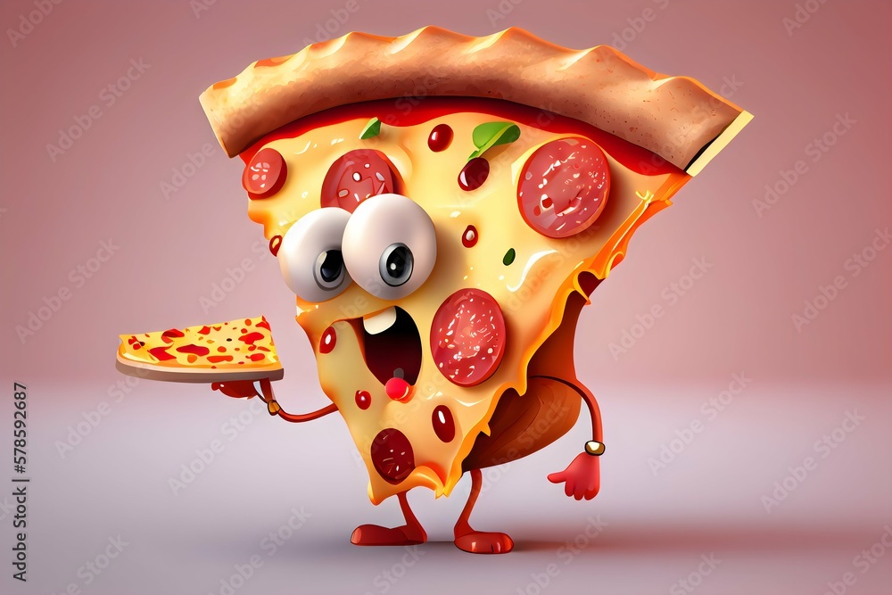 Funny pizza emoji cartoon character with soft background. Generative AI ...
