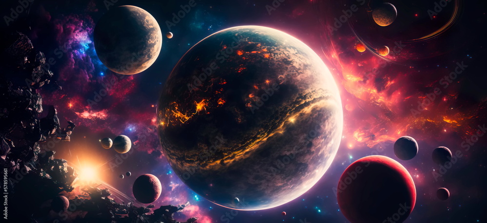 Planets, stars and galaxies in outer space showing the beauty of space ...