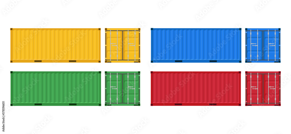 Large shipping containers. Set of cargo containers of different colors ...