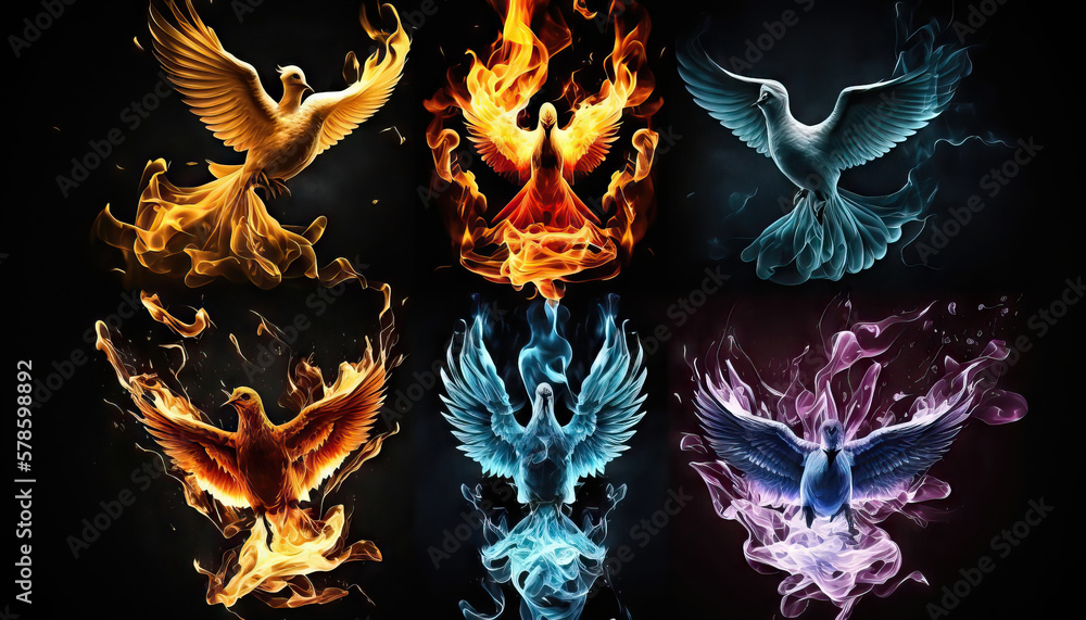 AI generated Flying birds on a dark background. Gifts of holy spirit ...