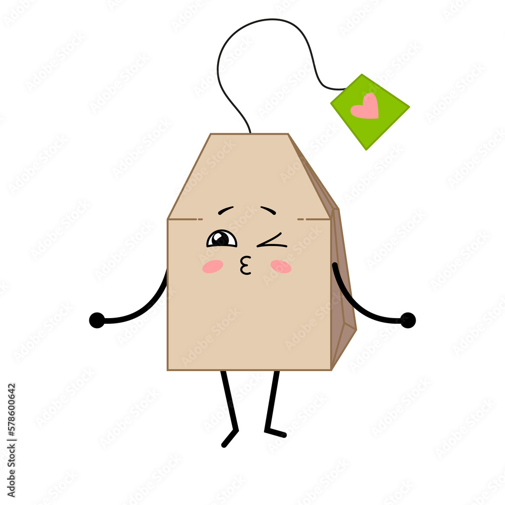 Cute kawaii tea bag. Cartoon character tea bag. Illustration on ...