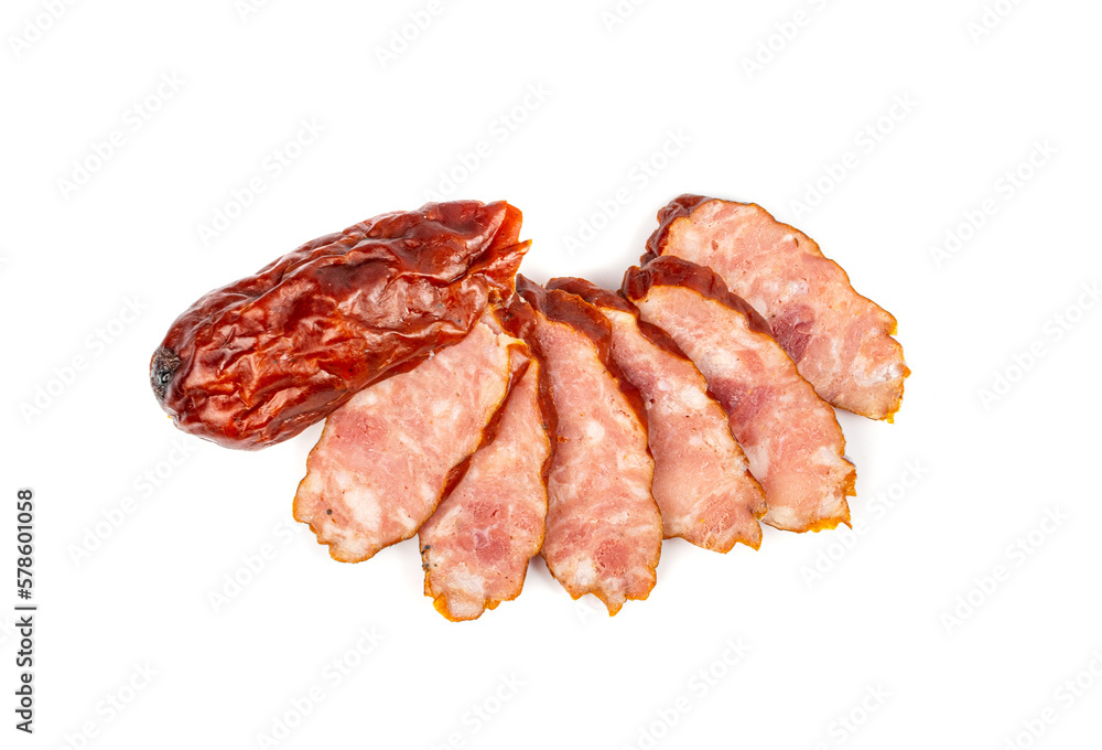 Dry Smoked Sausages Isolated, Salami Sticks, Kielbasa, Cabanossi ...