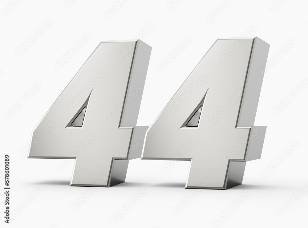 Silver 3d numbers 44 Forty four. Isolated white background 3d ...
