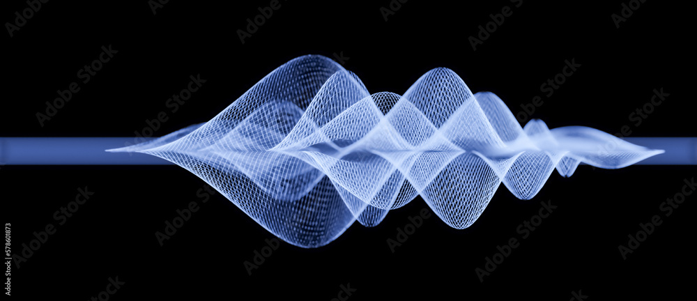 Illustration of abstract wireframe sound waves, visualization of ...