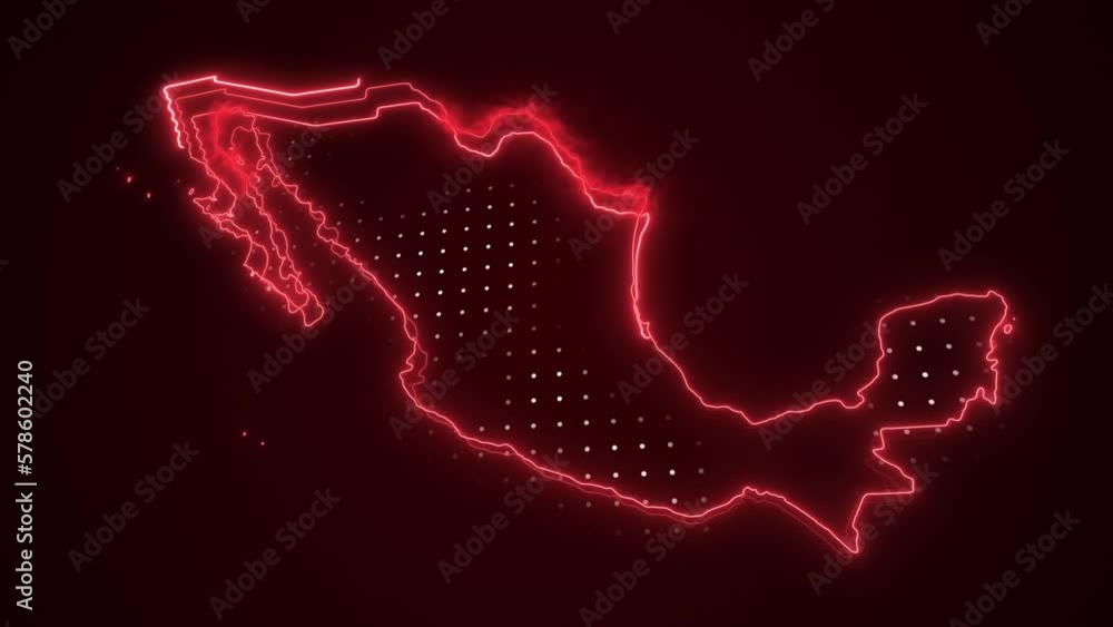 3D Moving Neon Red Mexico Map Borders Outline Loop Background. Neon Red ...