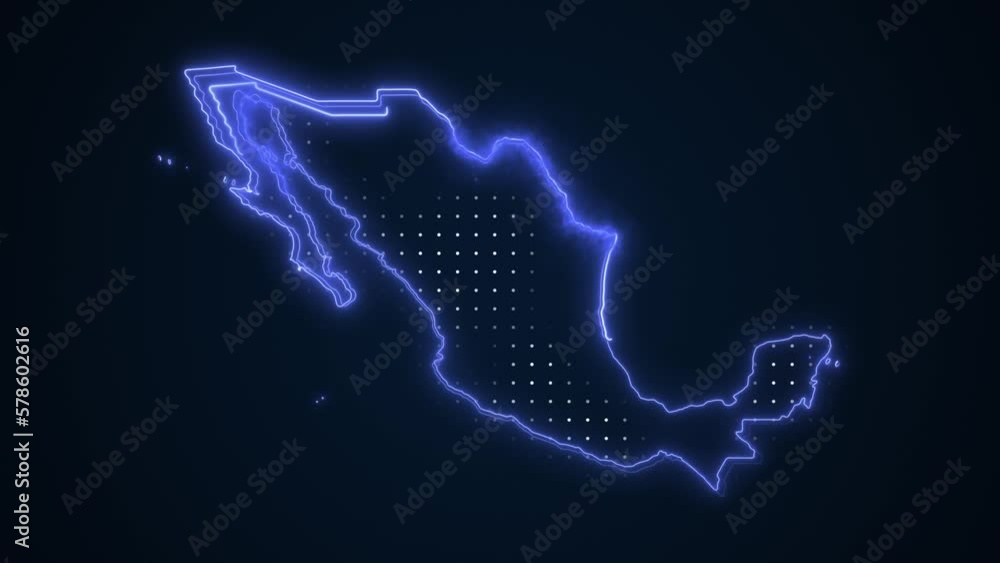 Neon Blue Mexico Map Borders Outline Loop Background. Neon Blue Colored ...