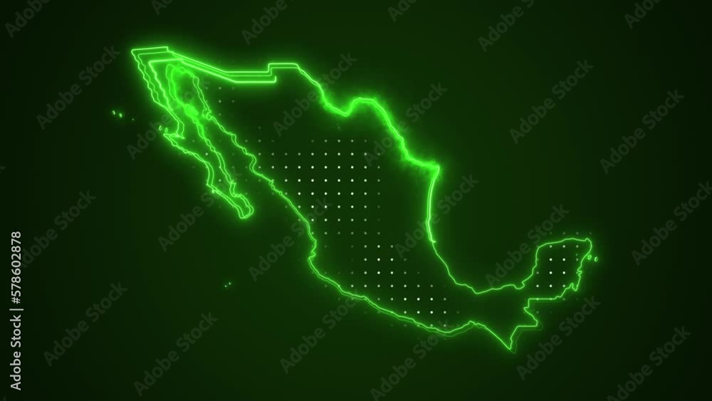 Neon Green Mexico Map Borders Outline Loop Background. Neon Green ...