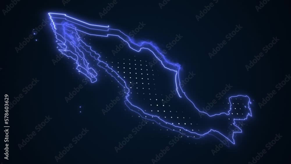3D Neon Blue Mexico Map Borders Outline Loop Background. Neon Blue ...