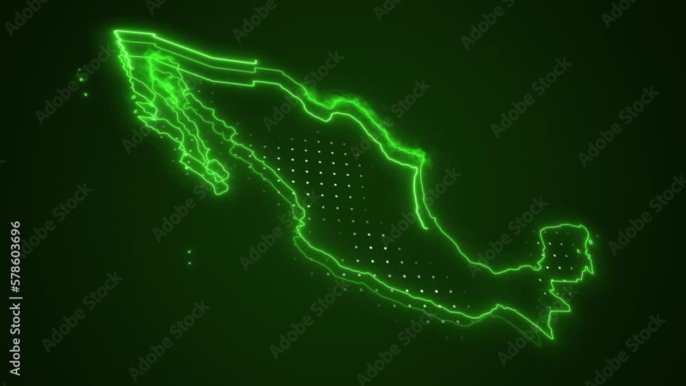 3D Neon Green Mexico Map Borders Outline Loop Background. Neon Green ...
