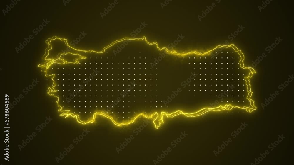 Neon Yellow Turkey Map Borders Outline Loop Background. Neon Yellow ...