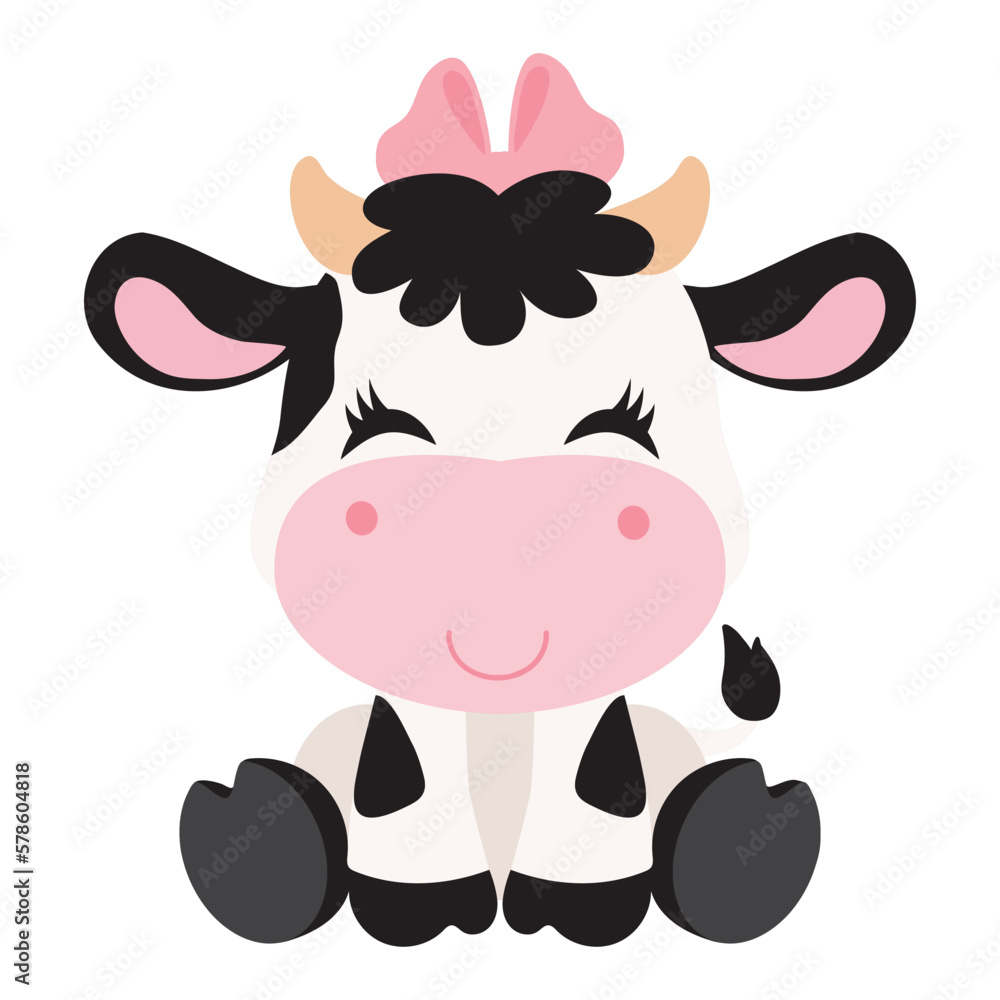 Poster Cute sitting cow vector cartoon illustration – Wall Art | UkPosters