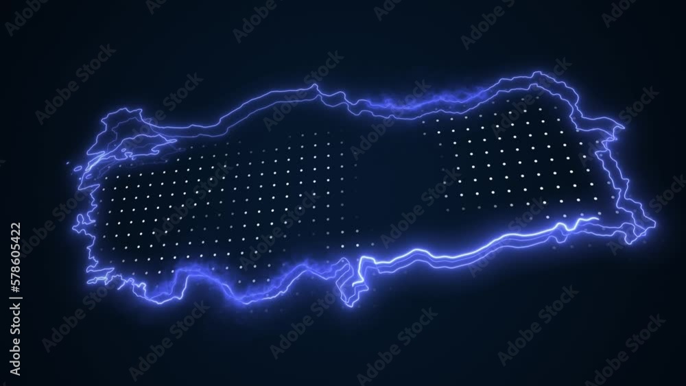 3D Moving Neon Blue Turkey Map Borders Outline Loop Background. Neon ...