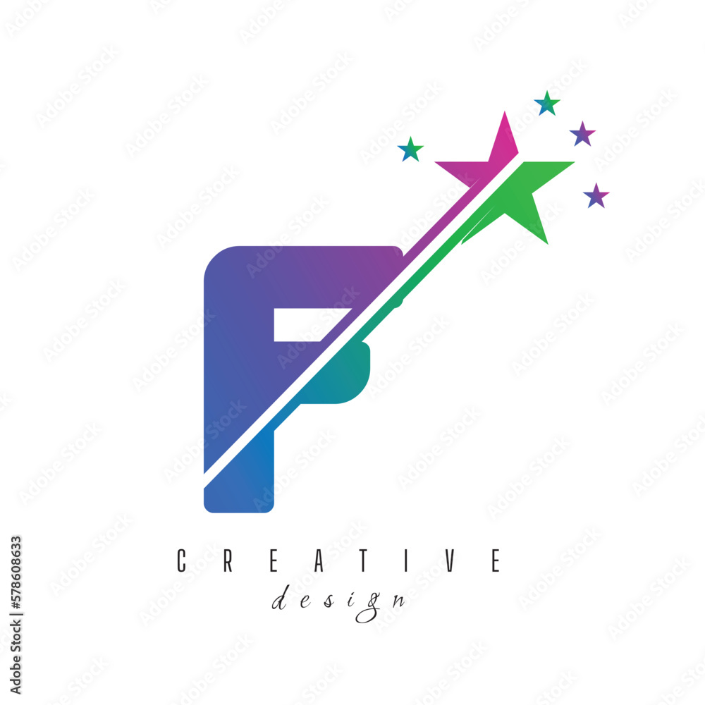 Initial F monogram letter alphabet with swoosh and star logo icon ...