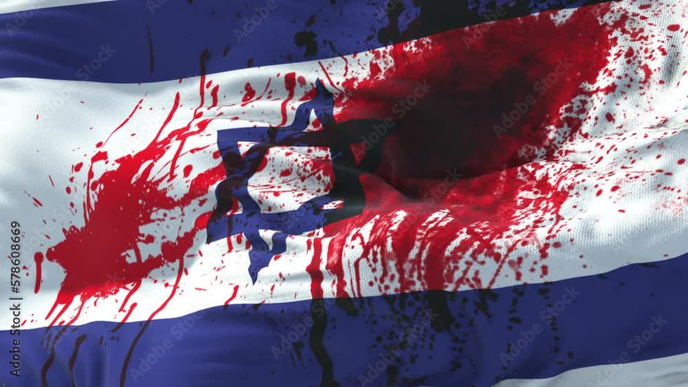 Vidéo Stock The color of the Israeli flag is stained with red paint. A ...