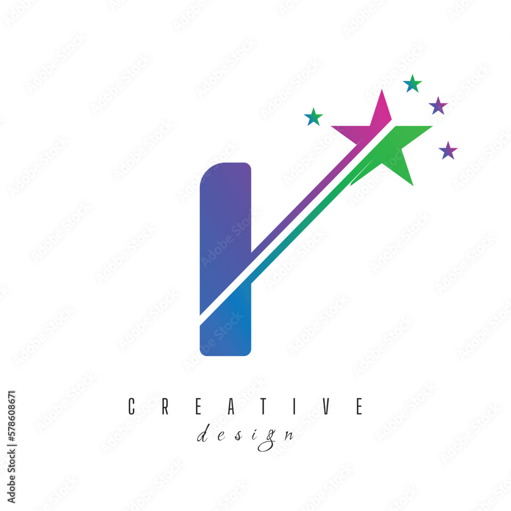Initial I monogram letter alphabet with swoosh and star logo icon ...