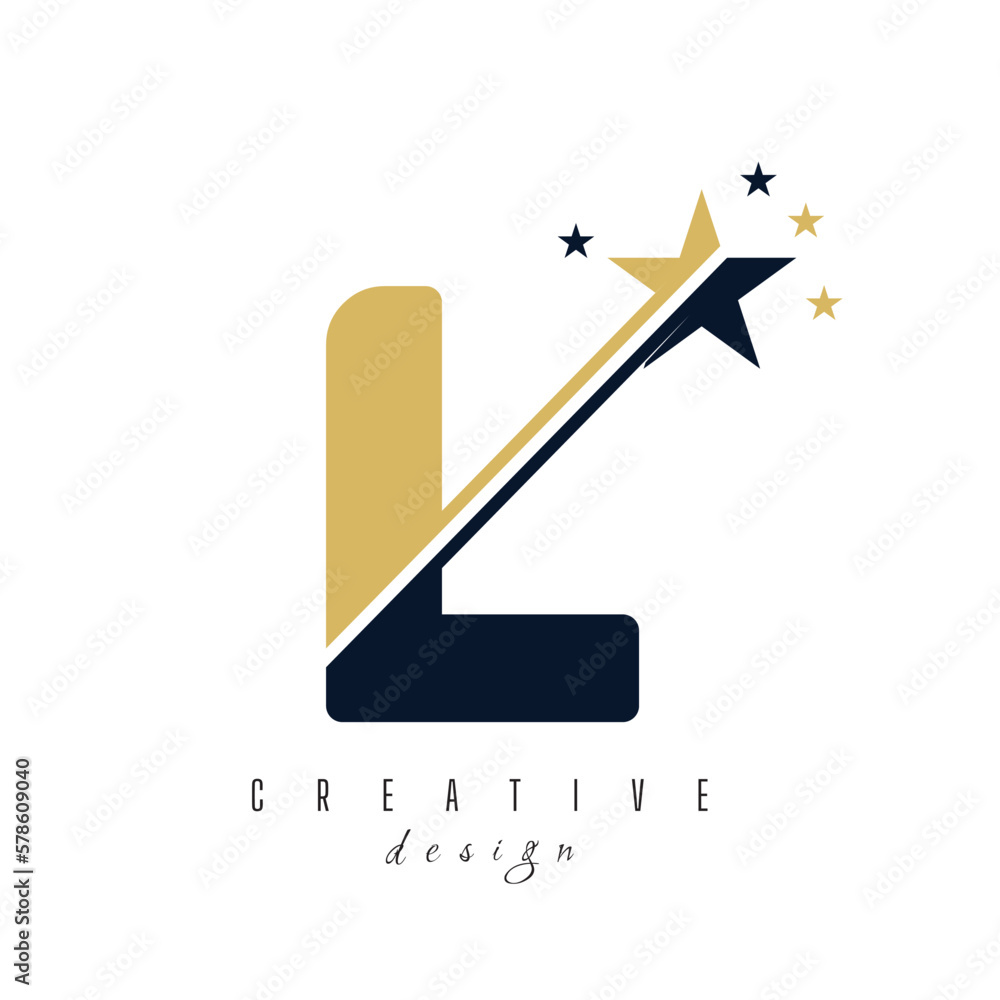 Initial L monogram letter alphabet with swoosh and star logo icon ...