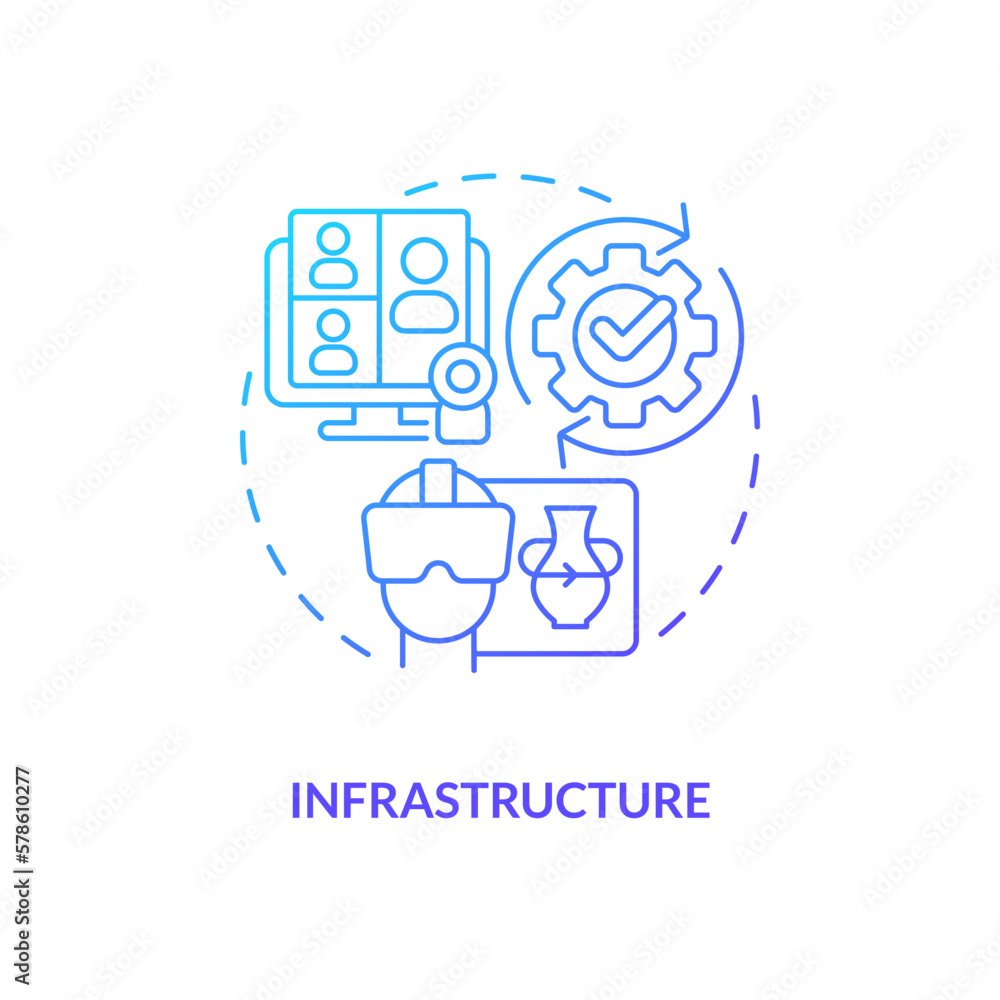 Infrastructure blue gradient concept icon. Connecting to network via ...