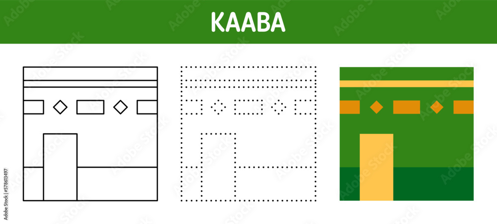 Kaaba tracing and coloring worksheet for kids Stock Vector | Adobe Stock