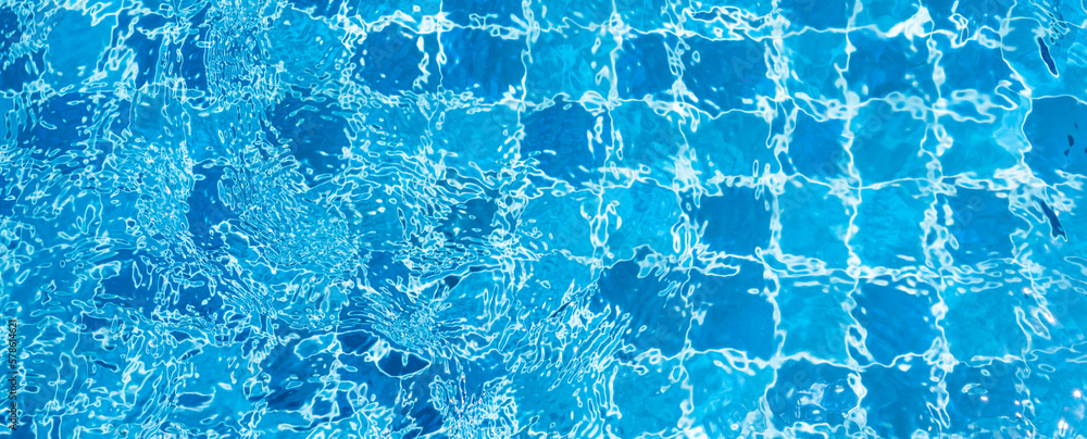 summer background, swimming pool bottom ripple and flow with waves ...