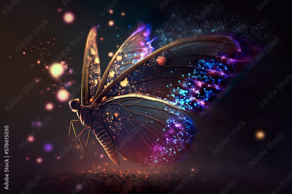 A realistic butterfly is enhanced by a stunning light leak and light ...