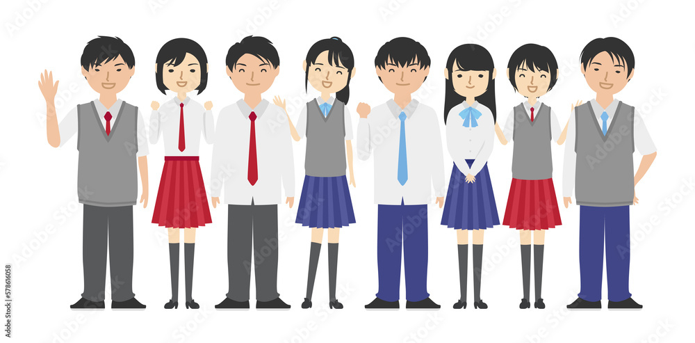 夏服姿のたくさんの高校生たち Stock イラスト | Adobe Stock