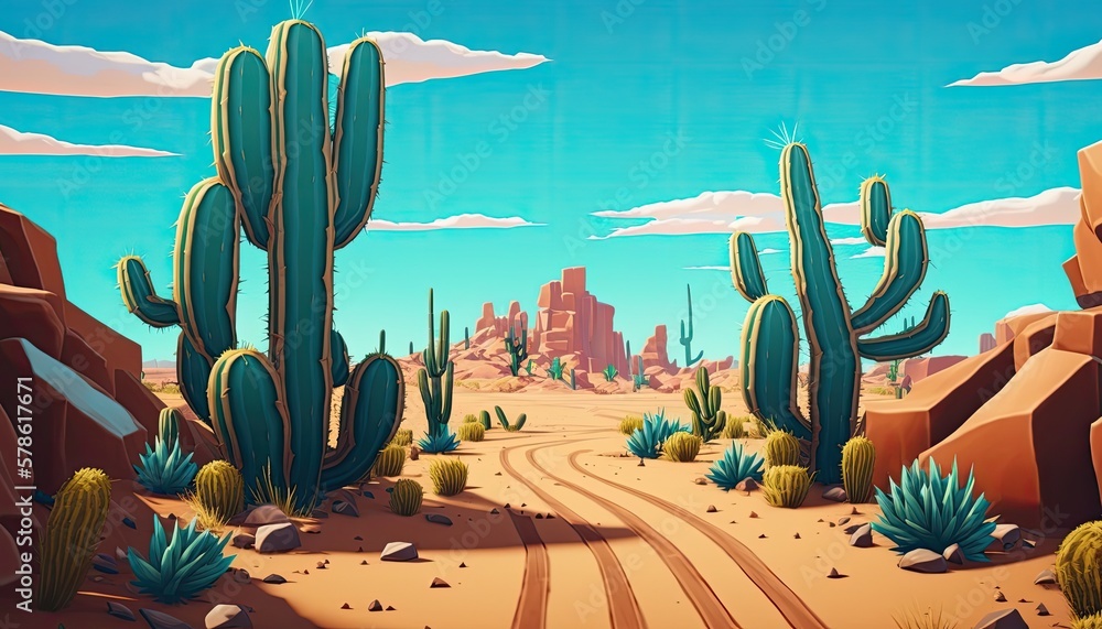 2D cactus in the desert highway background wallpaper. Gaming asset ...