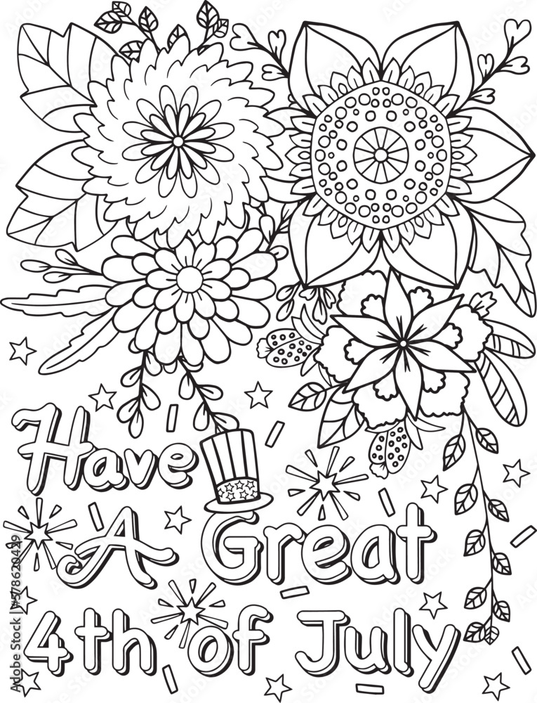 Hand drawn. Have a great, 4th of July. Doodles art with flower element ...