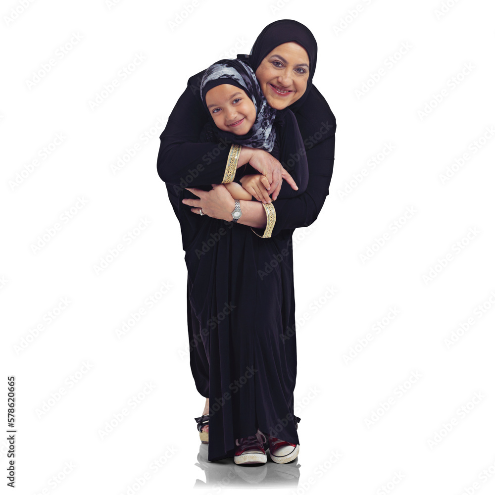 An Islamic grandmother dressed in hijab or traditional Arabic attire ...