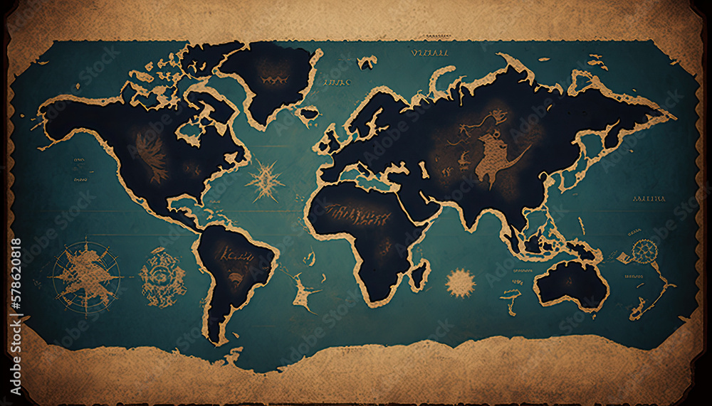 Vintage world map background with old color, dark color world map ...