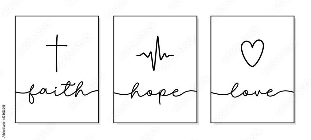 Faith, Hope, Love. Christian vector icon symbol. Lettering typography ...