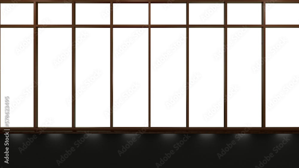 Modern black metal window isolated on white background, empty glass interior office frame for ...