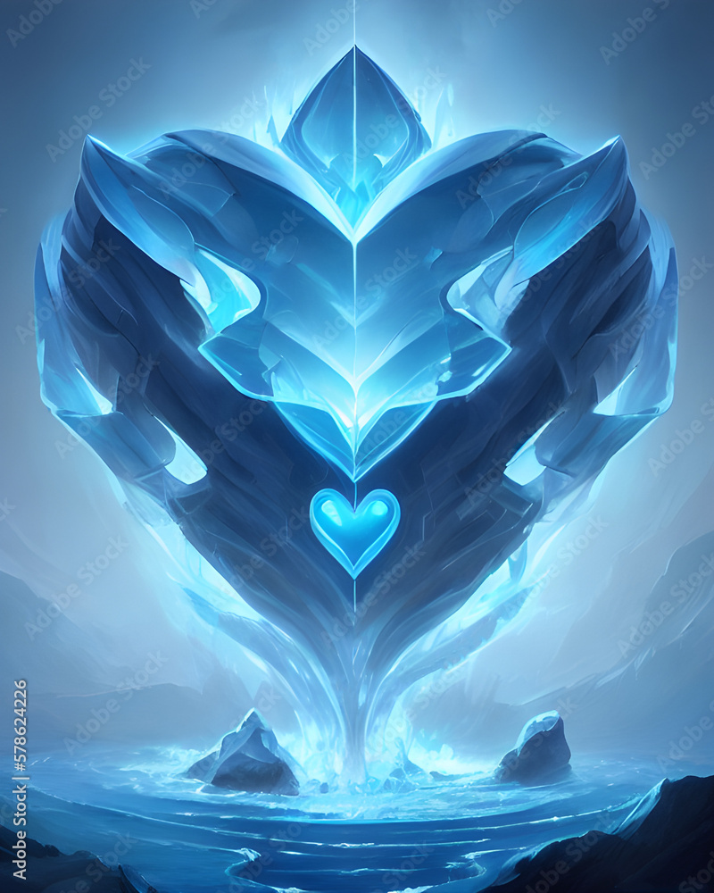 AI Digital Illustration Stylised Blue Heart Sculpture Stock ...