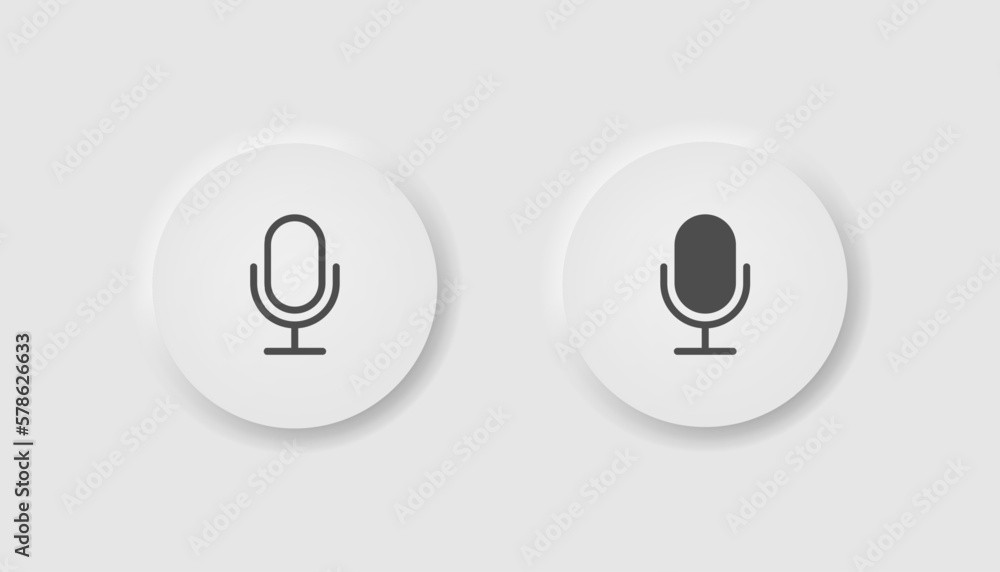 Microphone button in neumorphism style. Icons for business, UI, UX ...