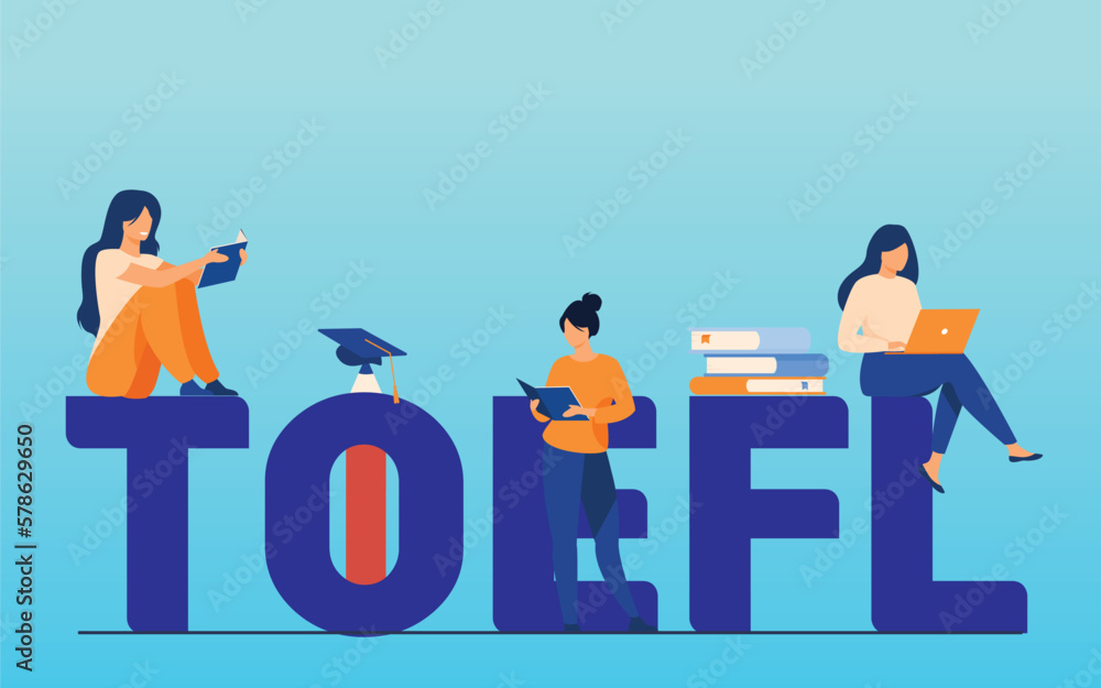 TOEFL banner with character and TOEFL text best illustration for TOEFL ...