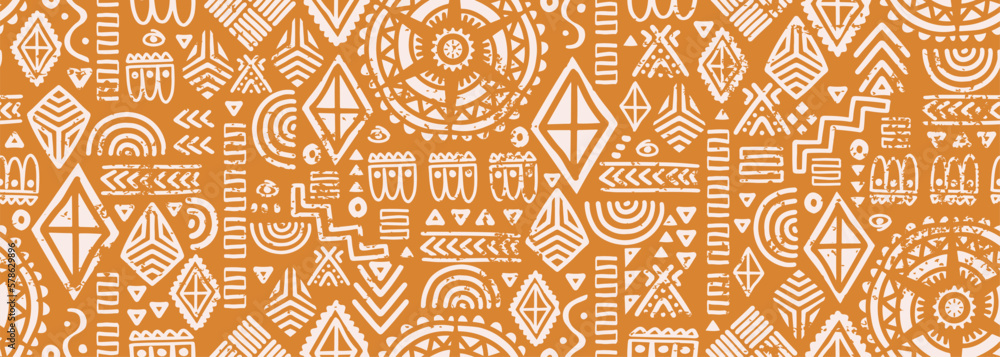 Retro african culture seamless pattern, ancient texture drawing ...