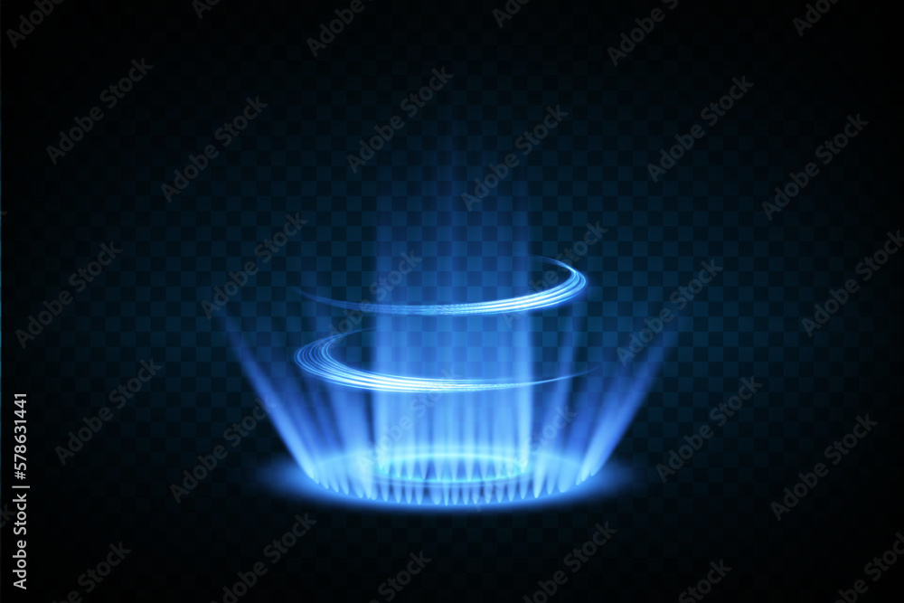 Magic fantasy portal. Futuristic teleport. Light effect. Blue rays of a ...