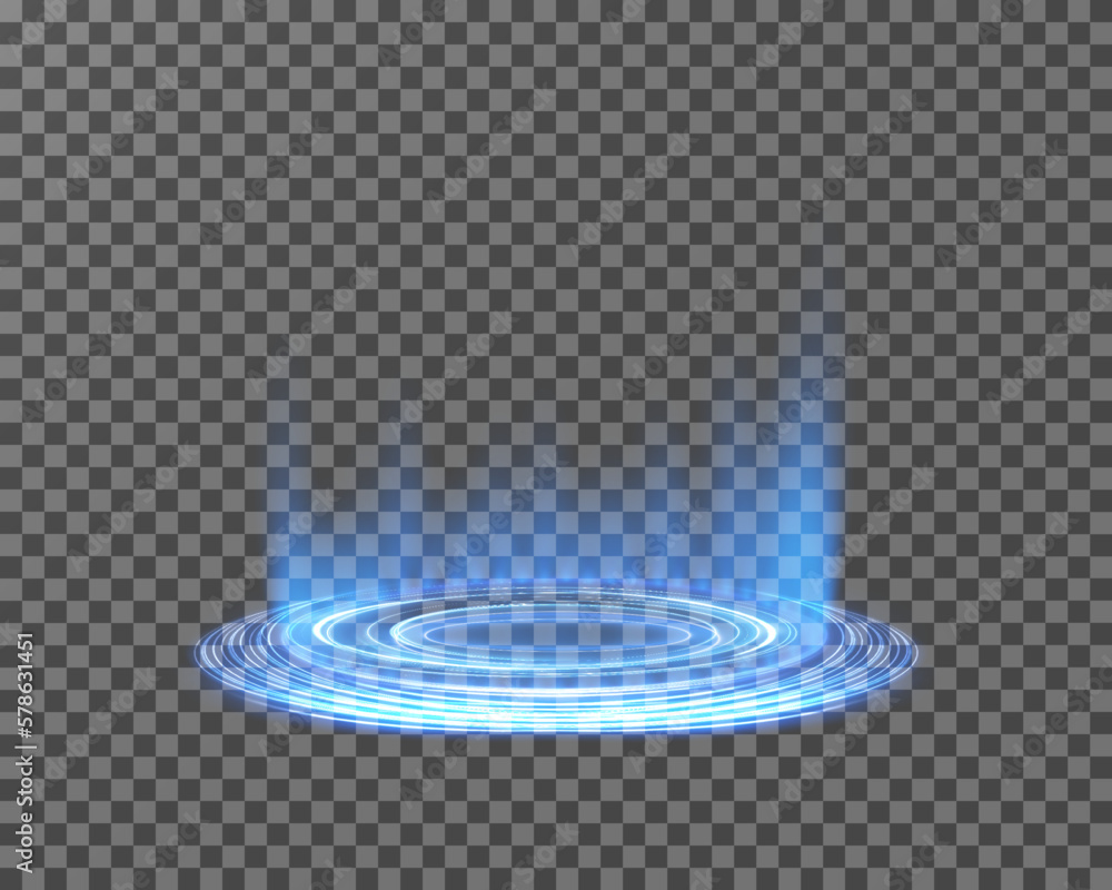 Magic fantasy portal. Futuristic teleport. Light effect. Blue rays of a ...