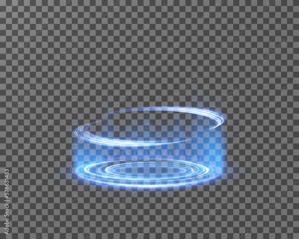 Magic fantasy portal. Futuristic teleport. Light effect. Blue rays of a ...