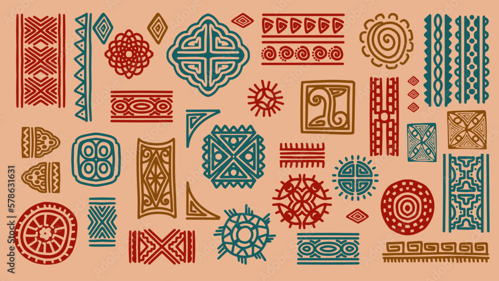 Ethnic object set, african traditional doodle elements. Vector ...