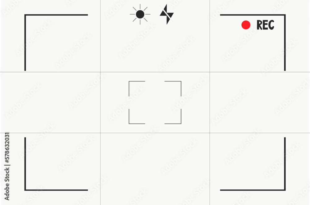Video camera viewfinder overlay template, interface. Photo focus screen ...