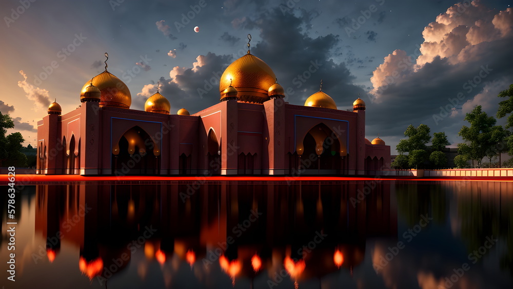 Islamic Masjid Mosque banner for Ramadan Eid Mubarak Copy Space Ramzaan ...