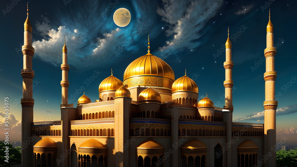 Illustration of architecture design of muslim mosque night ramadan ...